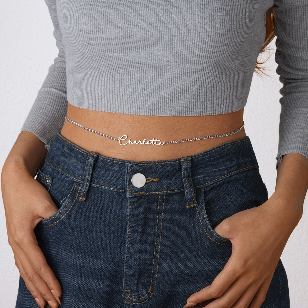 Charlotte Élégante – Cursive Name Belly Chain – My Little Necklace